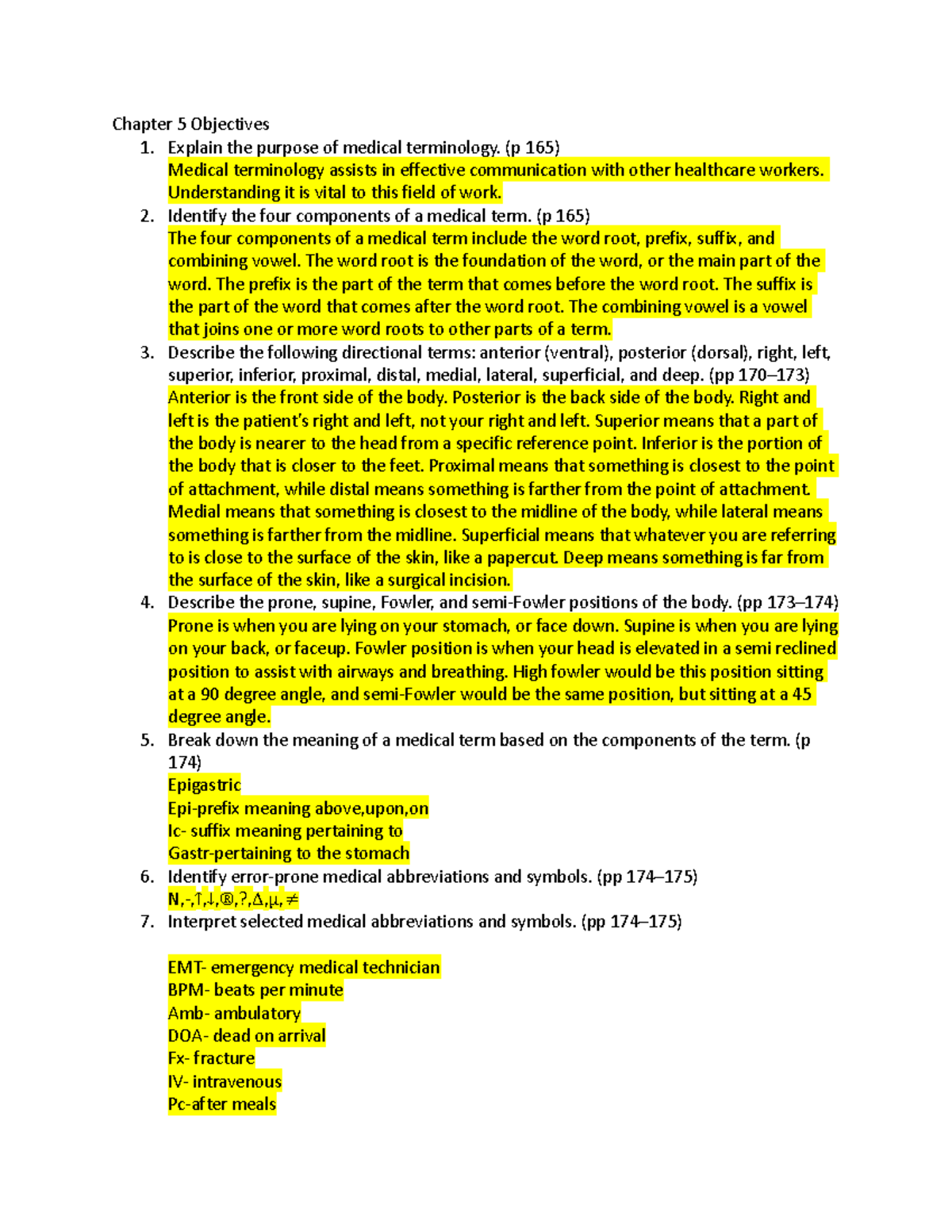 MED 101 Chapter 5 Objectives: Understanding Medical Terminology - Studocu