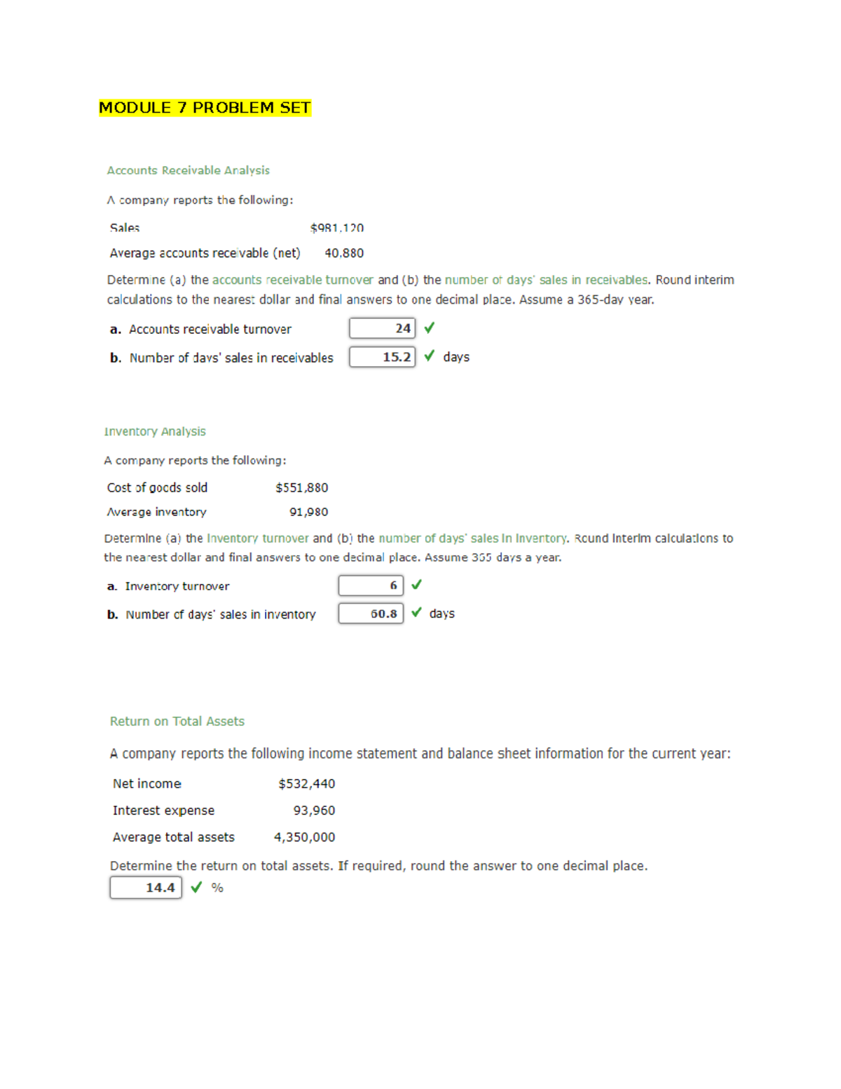 Module 7: Problem Set Overview and Solutions - Studocu