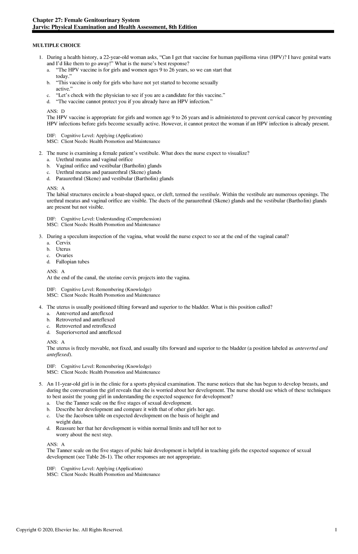 Exam View - Chapter 27 - Female Genitourinary System Study Guide - Studocu