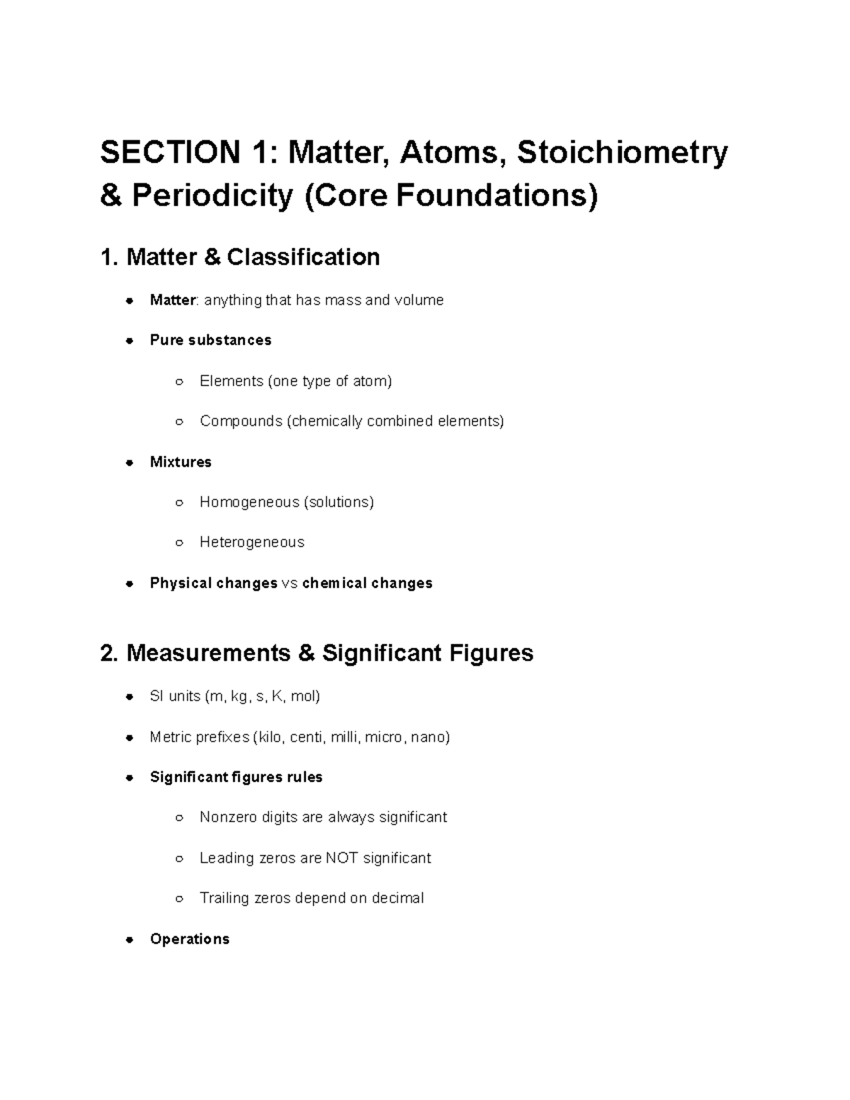 Gen Chem Study Guide 1: Matter, Atoms & Stoichiometry Summary - Studocu