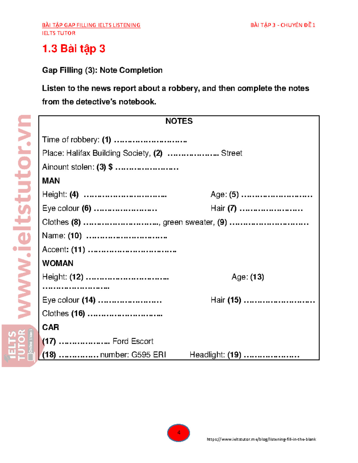 IELTS Listening Gap Filling Exercise - Trial 3 - Studocu