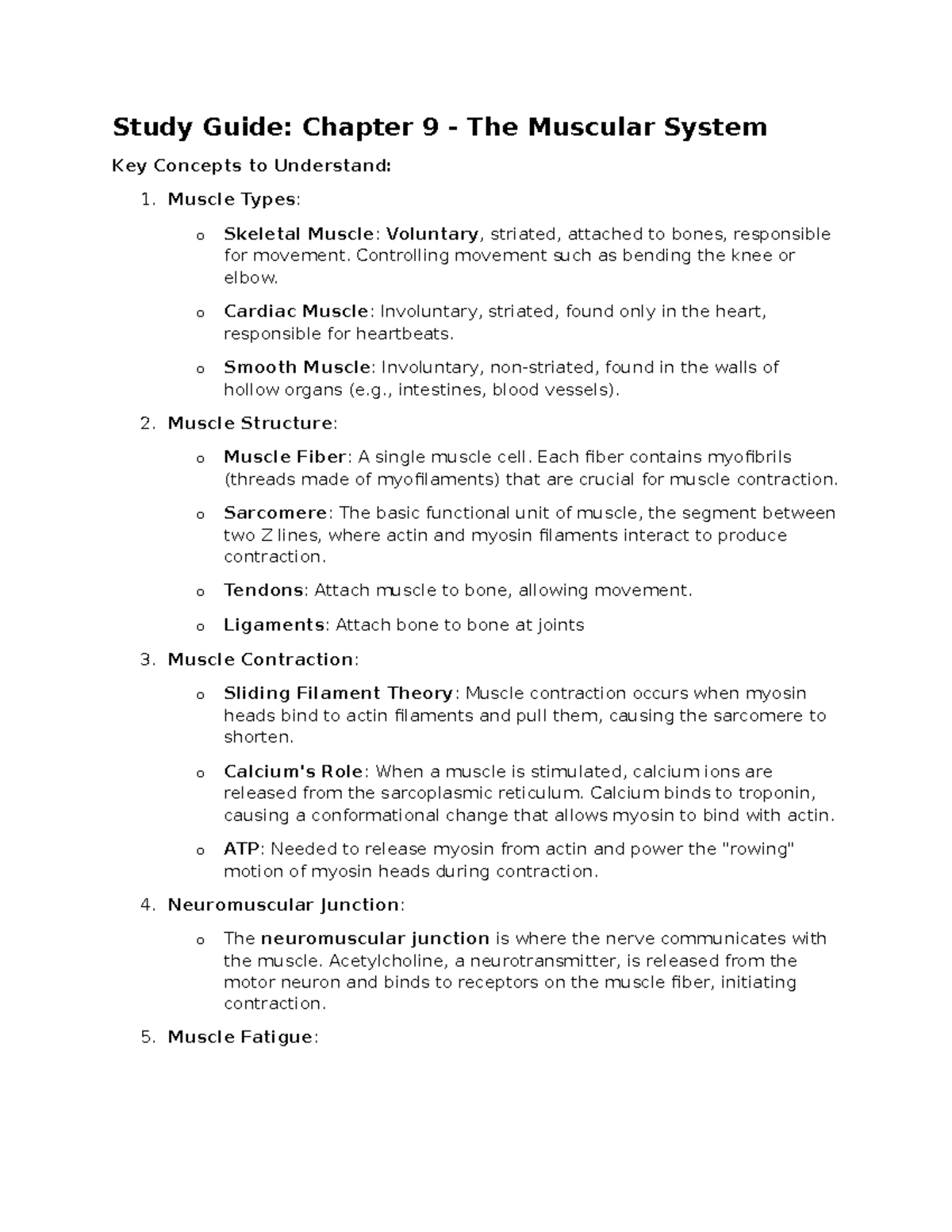 Study Guide: Final Exam A&P - Chapters 9 & 10 Overview - Studocu
