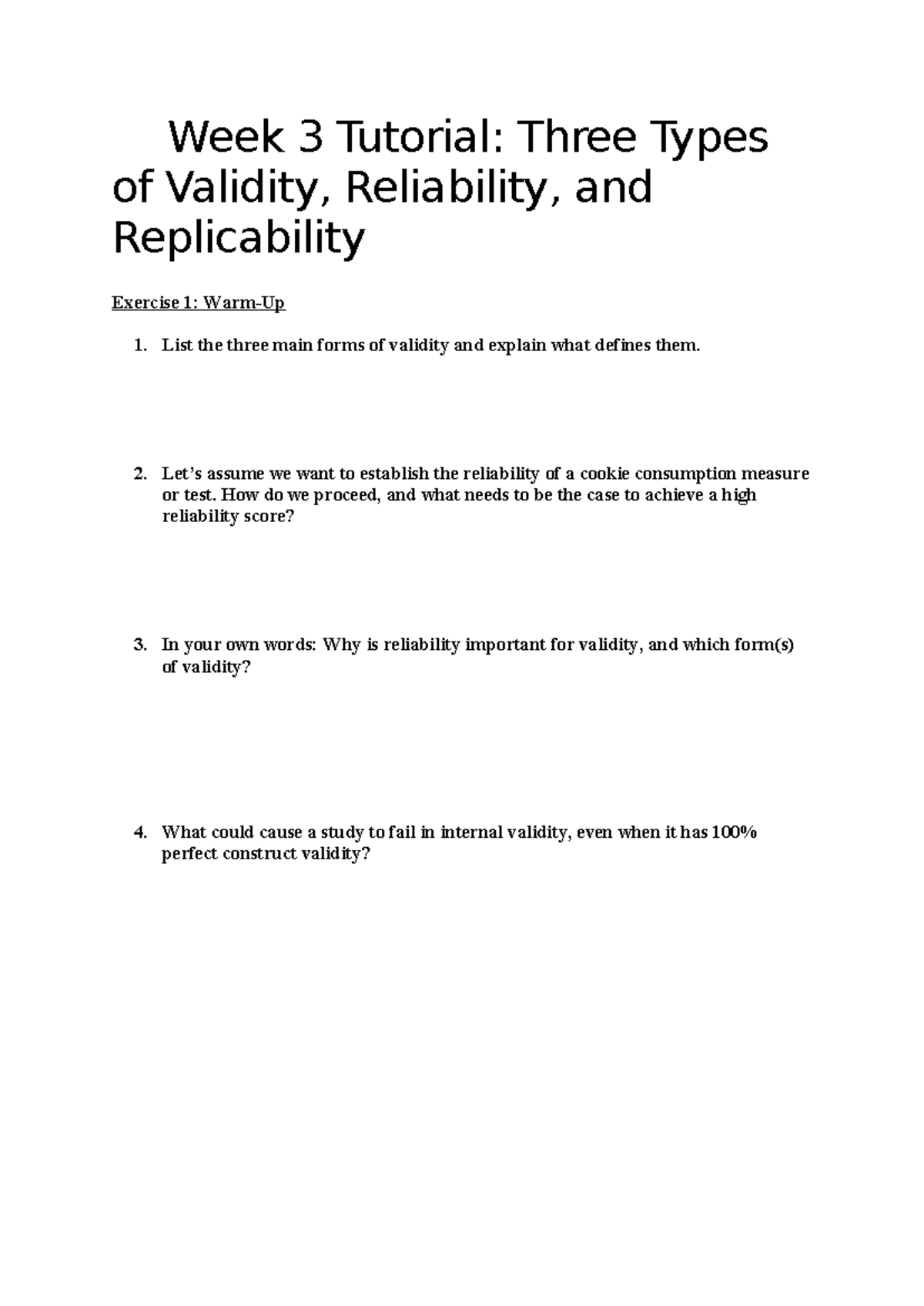 Tutorial Week 3: Validity, Reliability, and Statistical Analysis ...