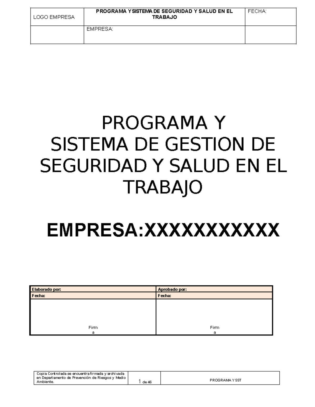 Modelo de Programa y Sistema de Gestión de Seguridad y Salud en el ...