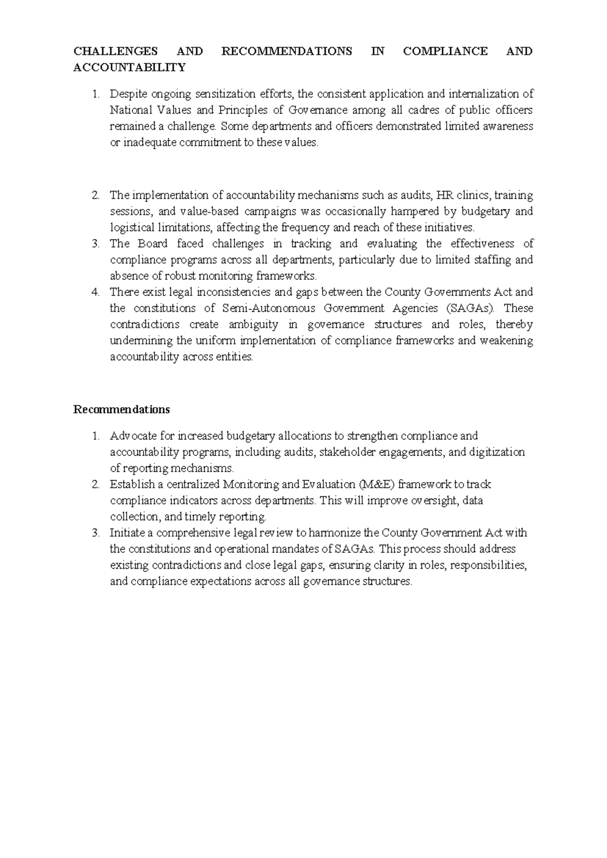 Challenges and Recommendations in Compliance & Accountability - Studocu