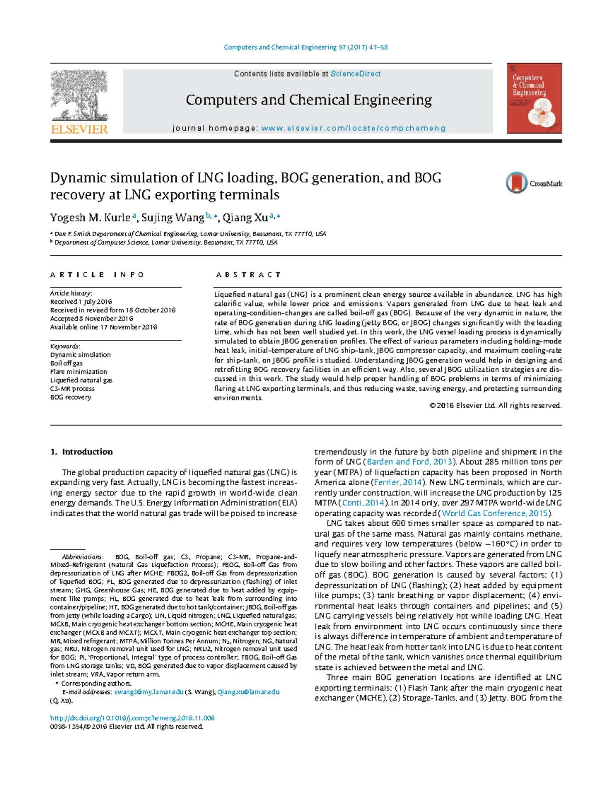 Dynamic Simulation of LNG Loading and BOG Management (CHE 497) - Studocu