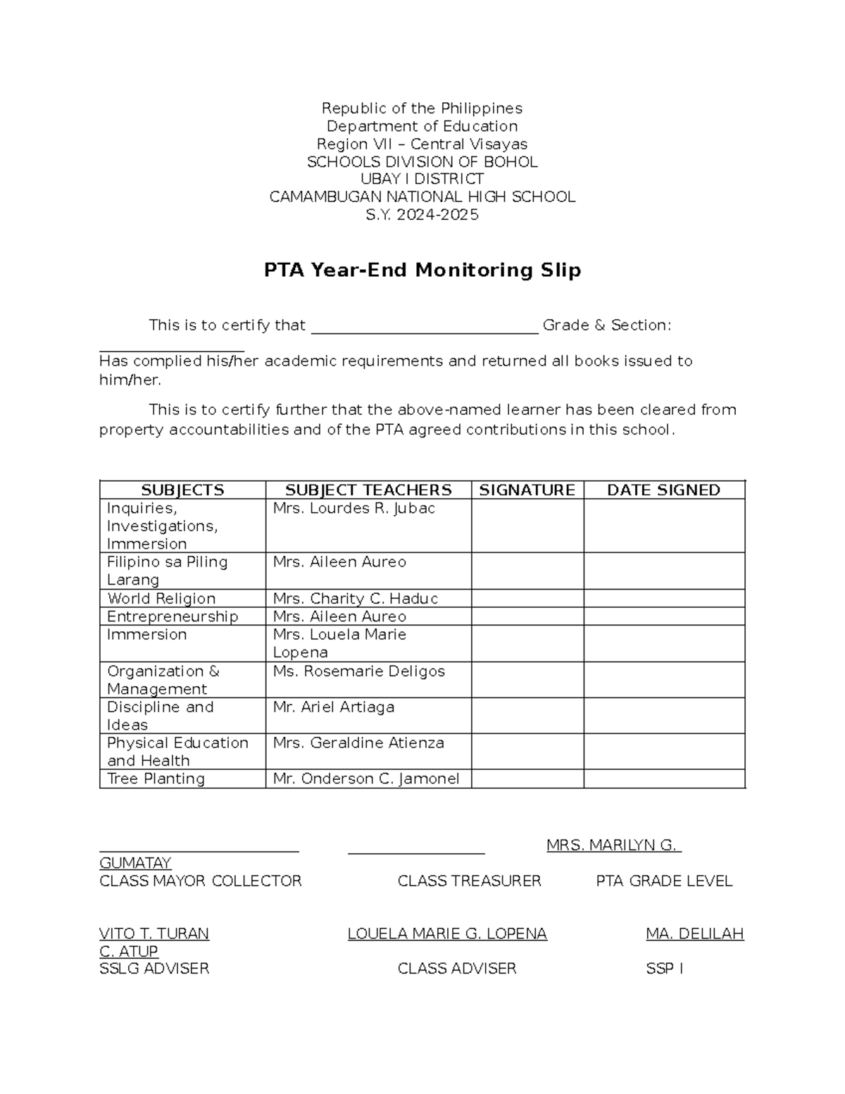 PTA-Monitoring-Slip - monitoring slip helps monitor student's ...