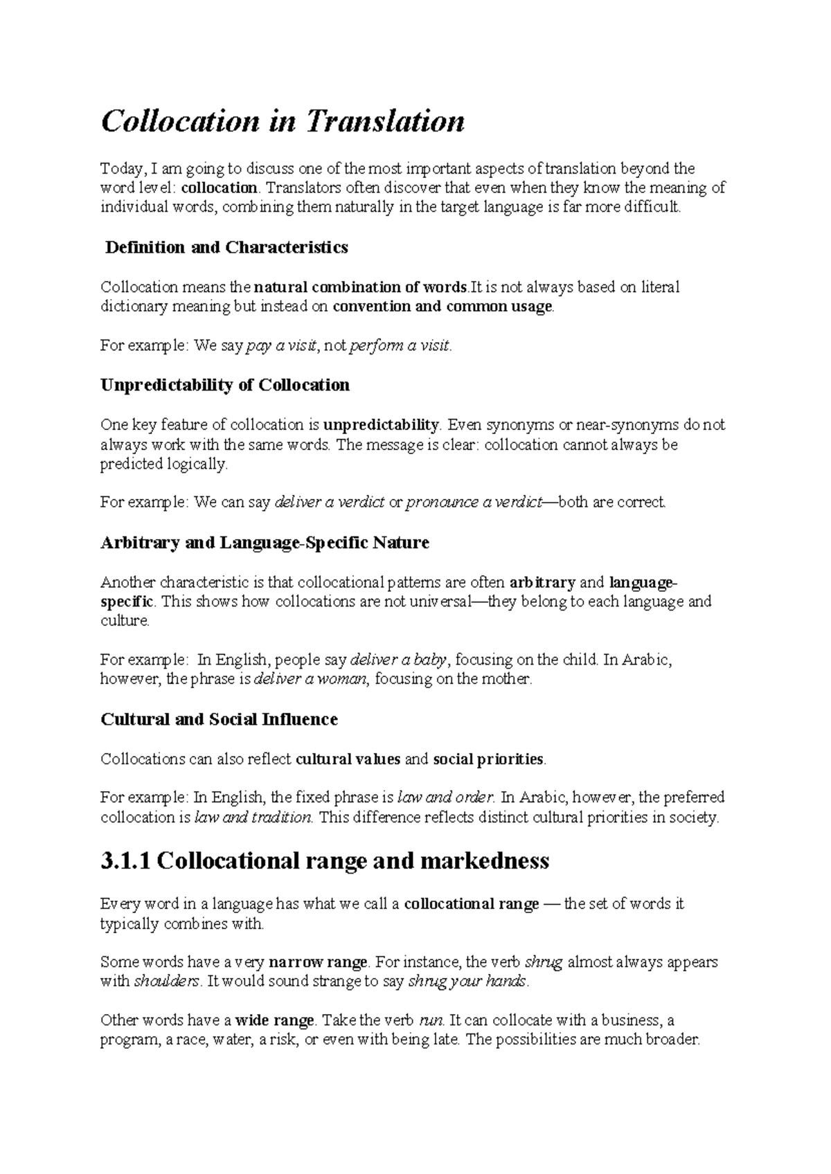 Collocation in Translation: Key Concepts and Examples (Tt 1234) - Studocu