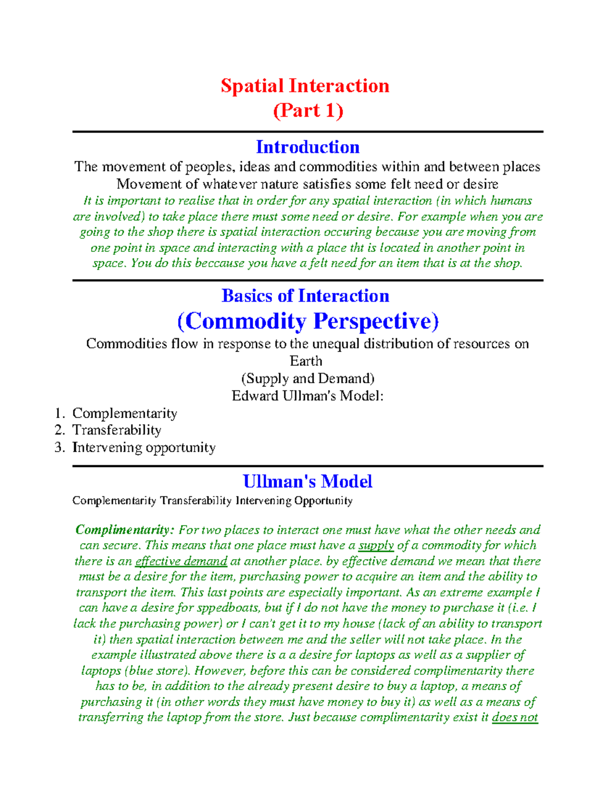Spatial Interaction - Lecture notes 10-13 - Spatial Interaction (Part 1 ...