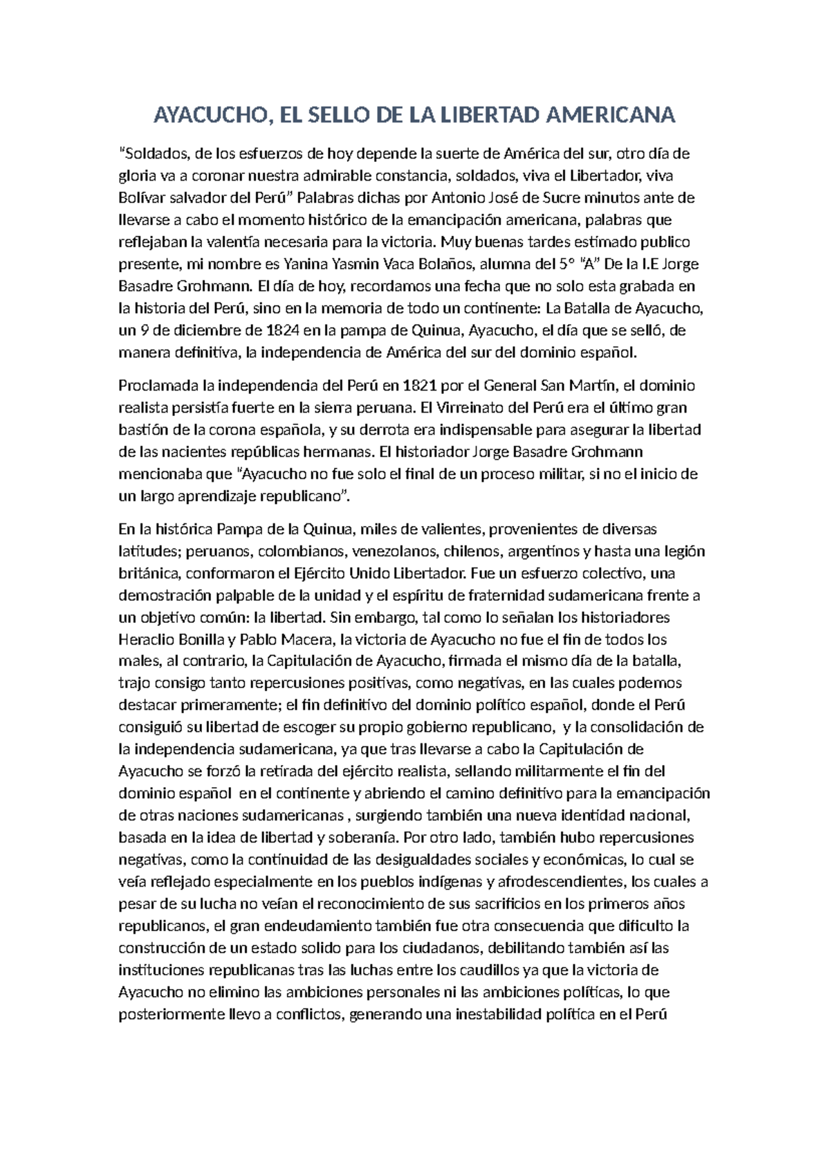 AYACUCHO: SELLO DE LA LIBERTAD AMERICANA - 9 DIC 1824 - Studocu