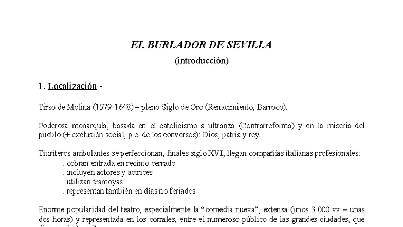 Análisis del Primer y Segundo Acto de "El Burlador de Sevilla" (LIT 101 ...