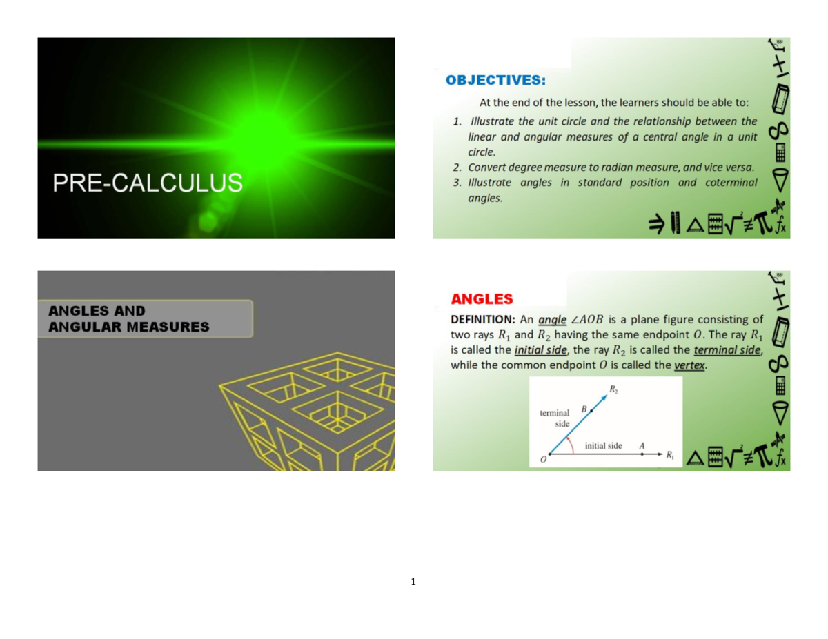 Precalculus (MATH 101): Lesson on Angles and Circular Motion - Studocu