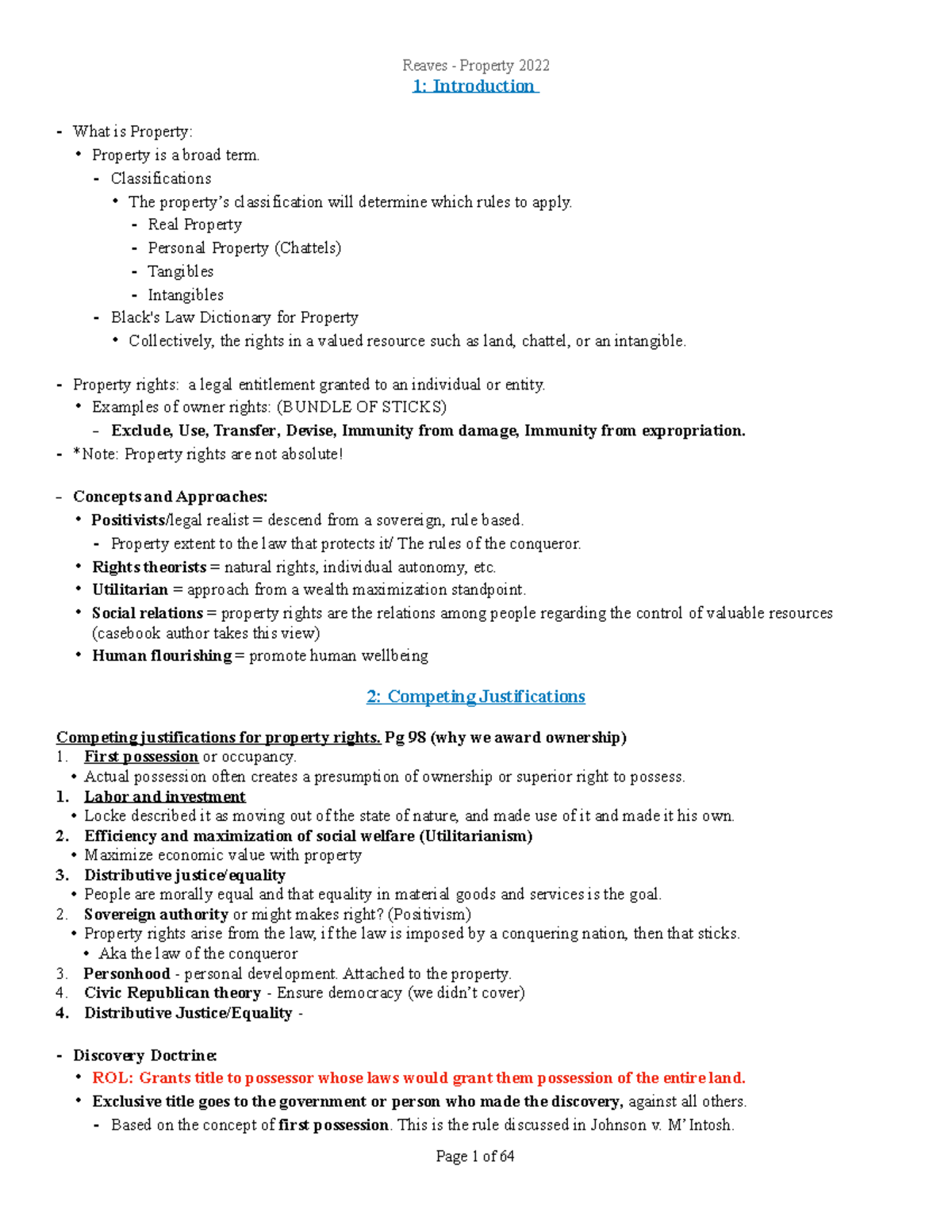 Prop Outline Clean - 1: Introduction What is Property: Property is a ...