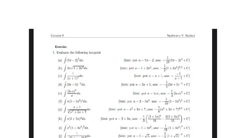 Calculus II SMA Practice Materials: Integral Evaluations and Revenue ...