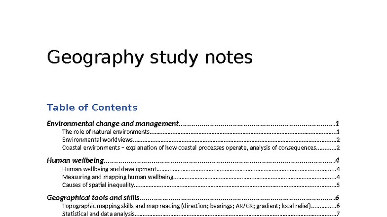 Geography Study Notes: Environmental Change & Human Wellbeing - Studocu