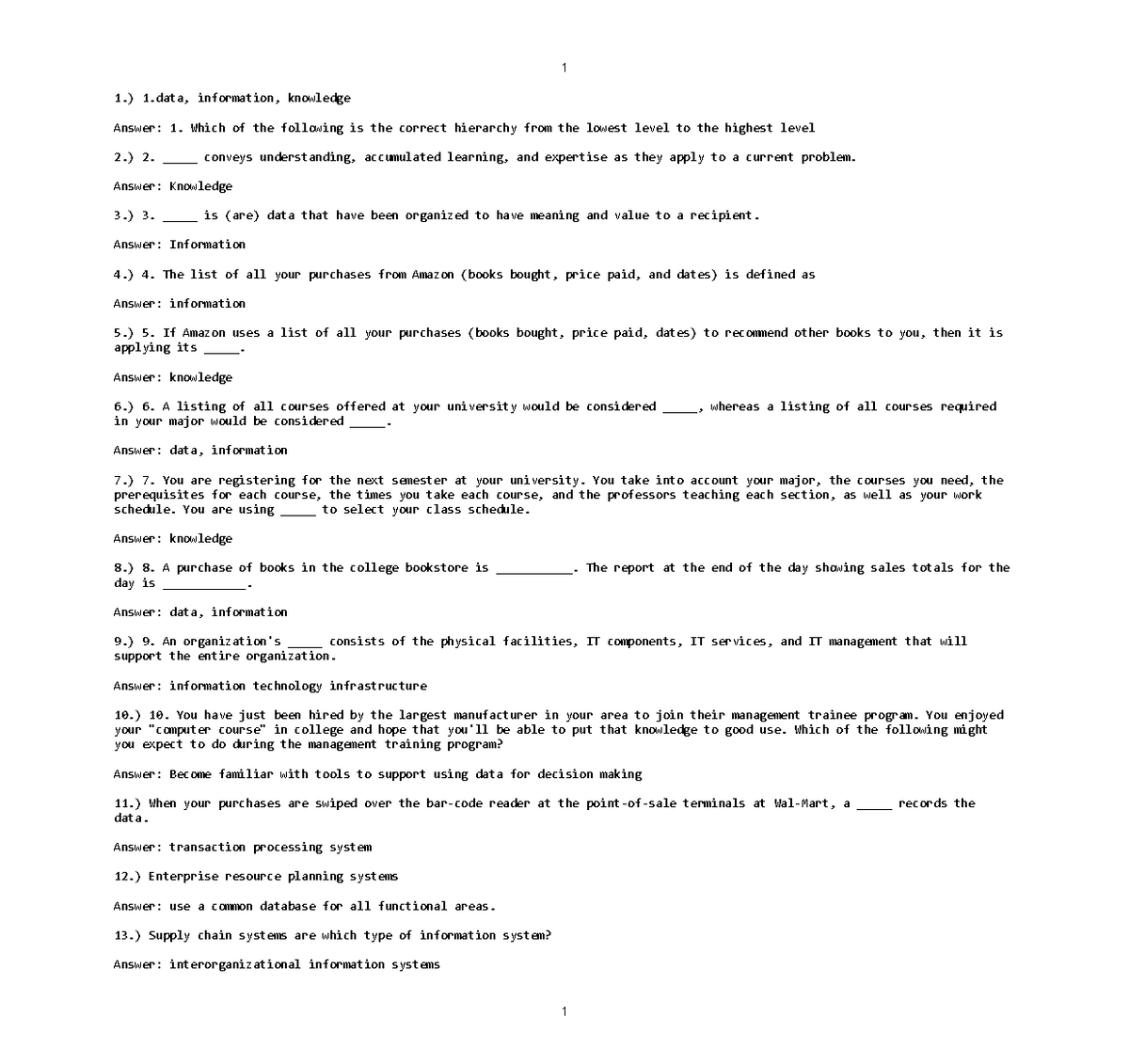 IS 2080C - final review - 1.) 1, information, knowledge Answer: 1 ...