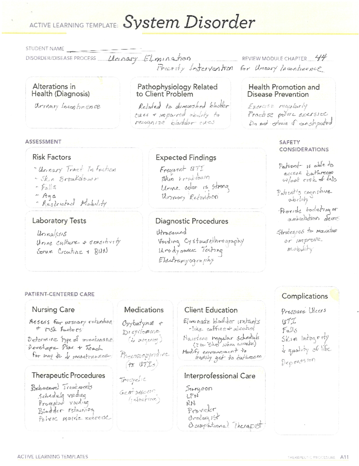 System Disorder - Urinary Incontinence - ACTIVE LEARNING TEMPLATE ...