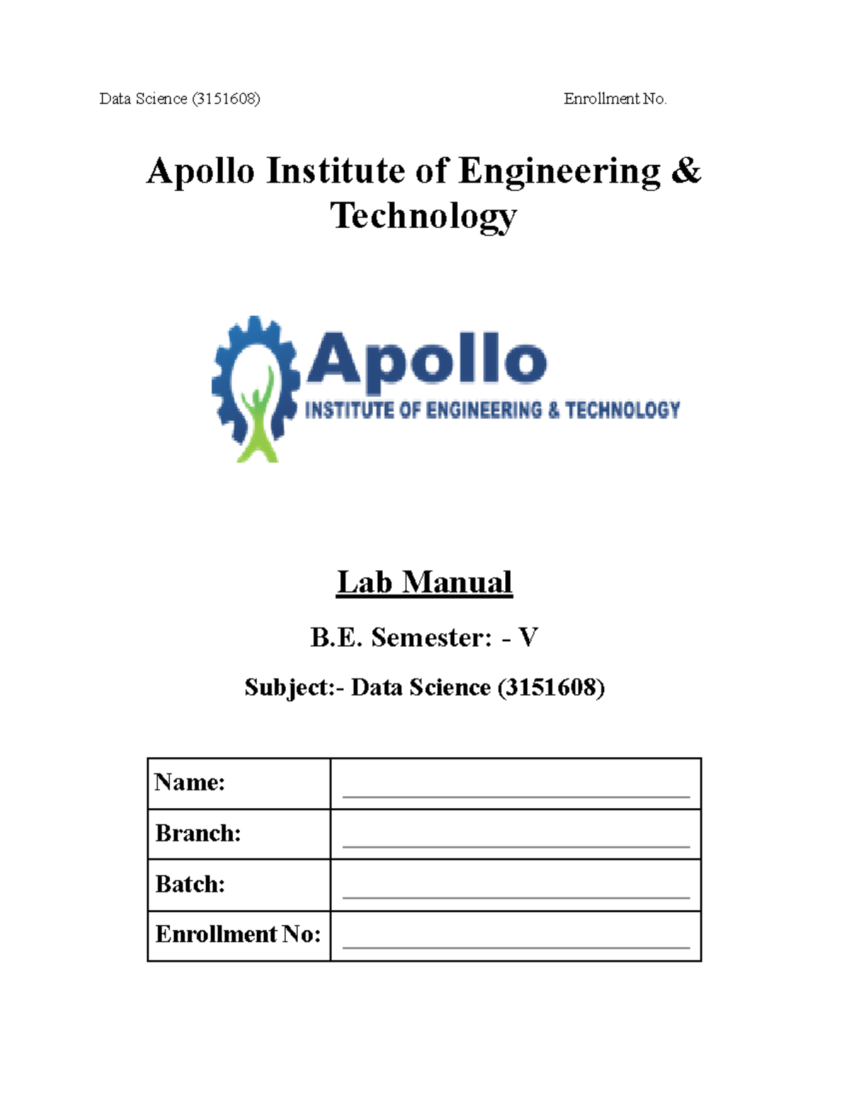Data Science Lab Manual: Practical Tasks for Course 3151608 - Studocu