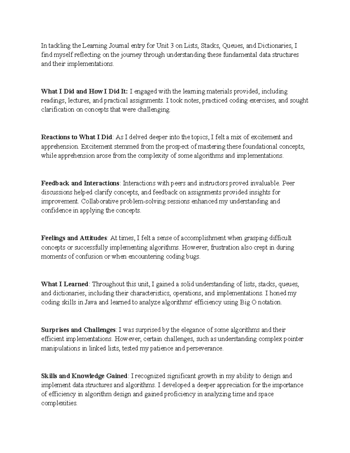 CS 3303 Learning Journal Unit 3 - In tackling the Learning Journal entry for Unit 3 on Lists ...