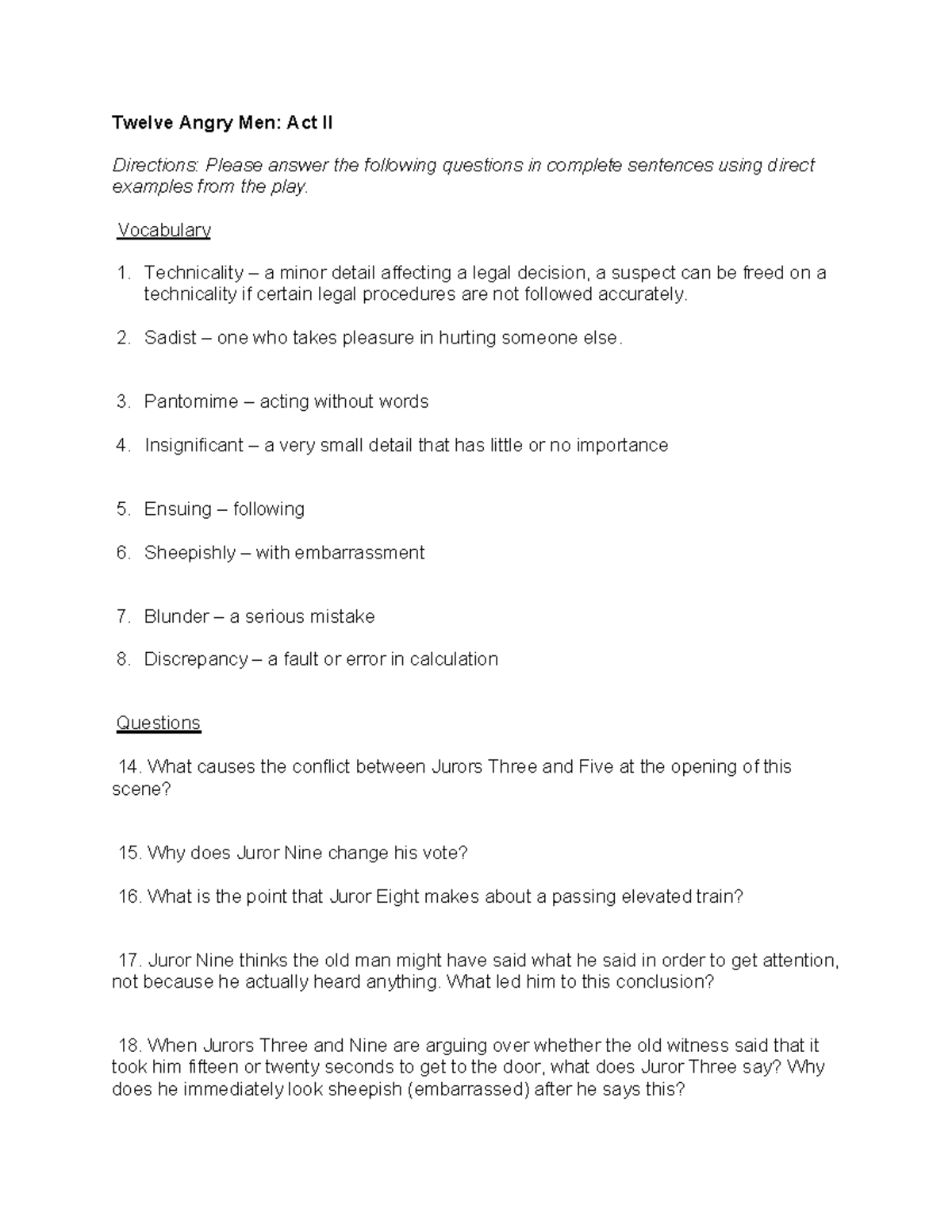 12 Angry Men: Act II Analysis Questions for Discussion - Studocu