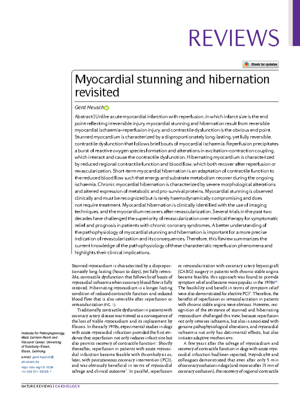 Myocardial stunning and hibernation - The nature 2021 - Stunned ...