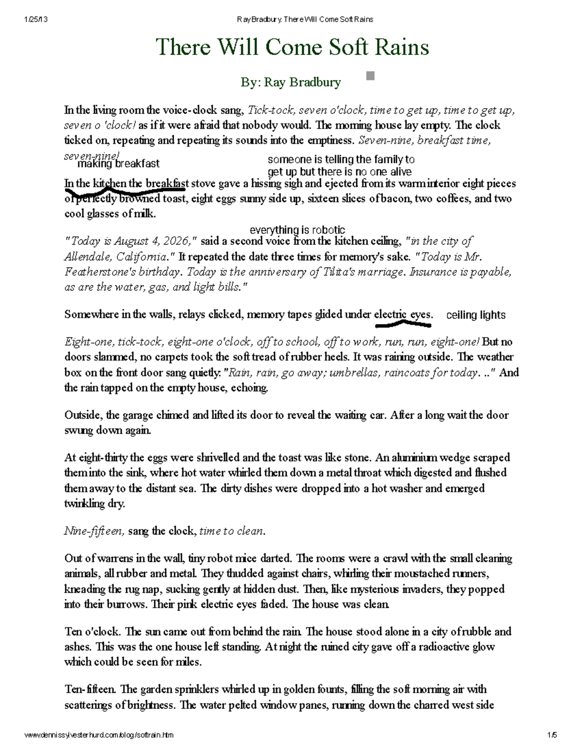 Final Exam Review: 7 "There Will Come Soft Rains" by Ray Bradbury - Studocu