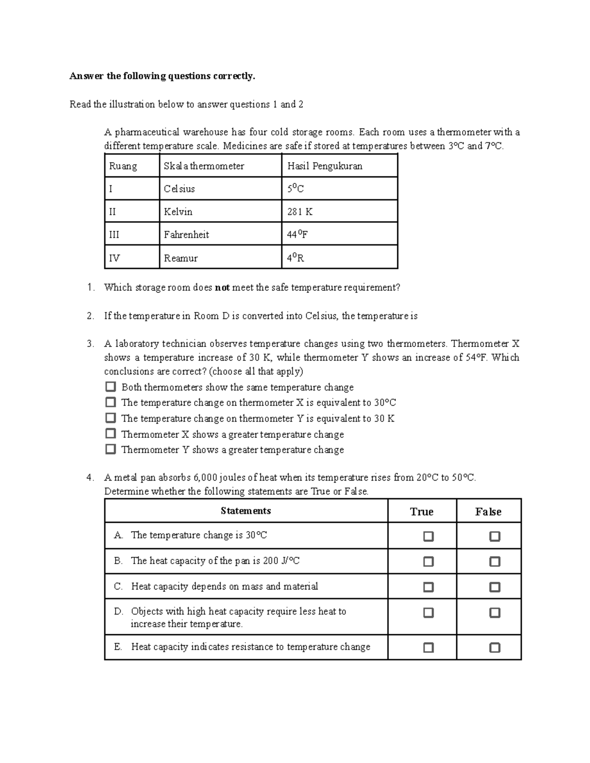 Practice 6: Temperature and Heat Analysis for Thermometers and Heat ...