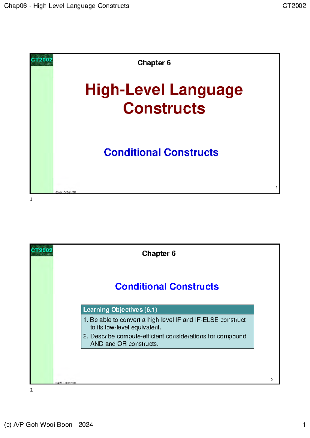 High-Level Language Constructs: Conditional & Loop Implementations CT2002 - Studocu