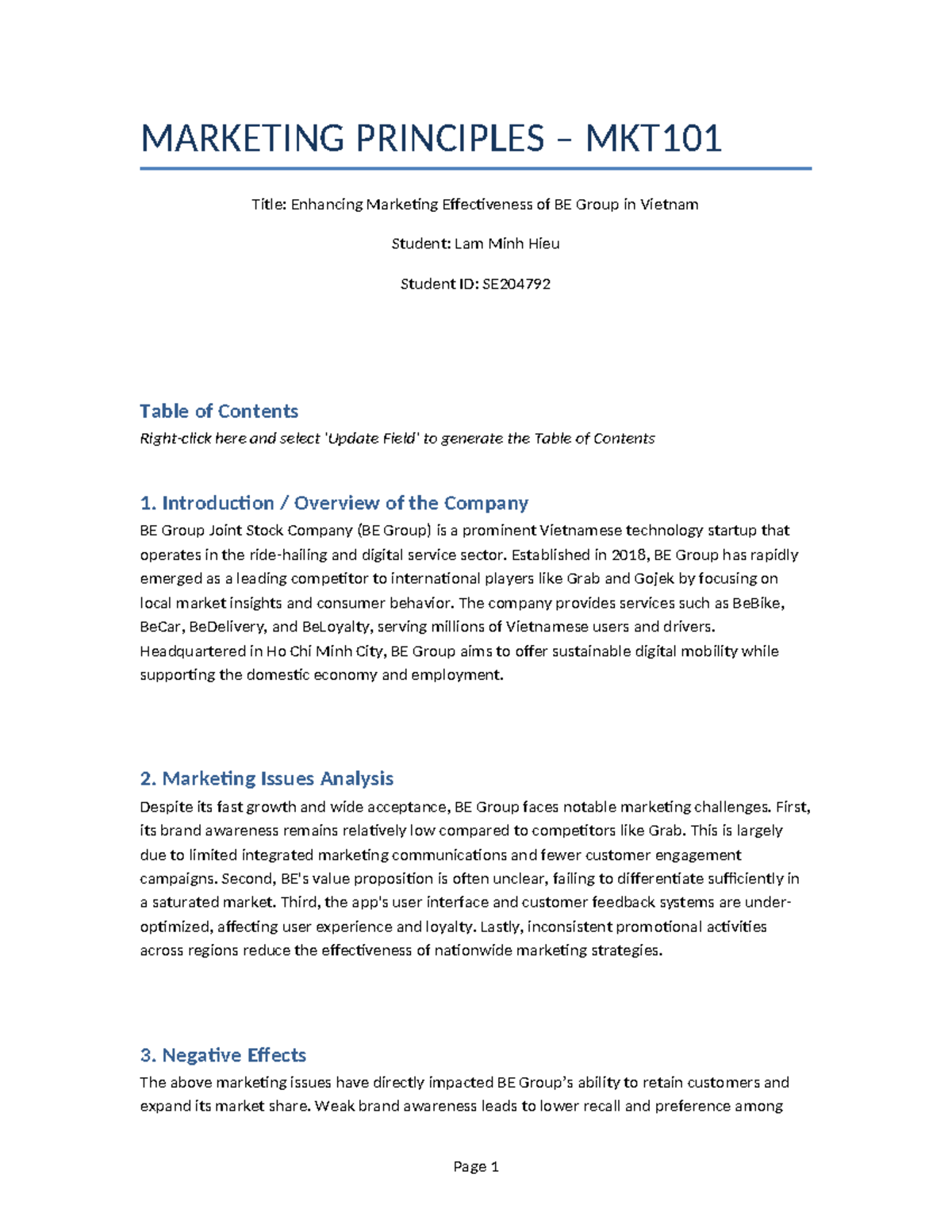 MKT101 Final Report: Enhancing Marketing Effectiveness of BE Group ...