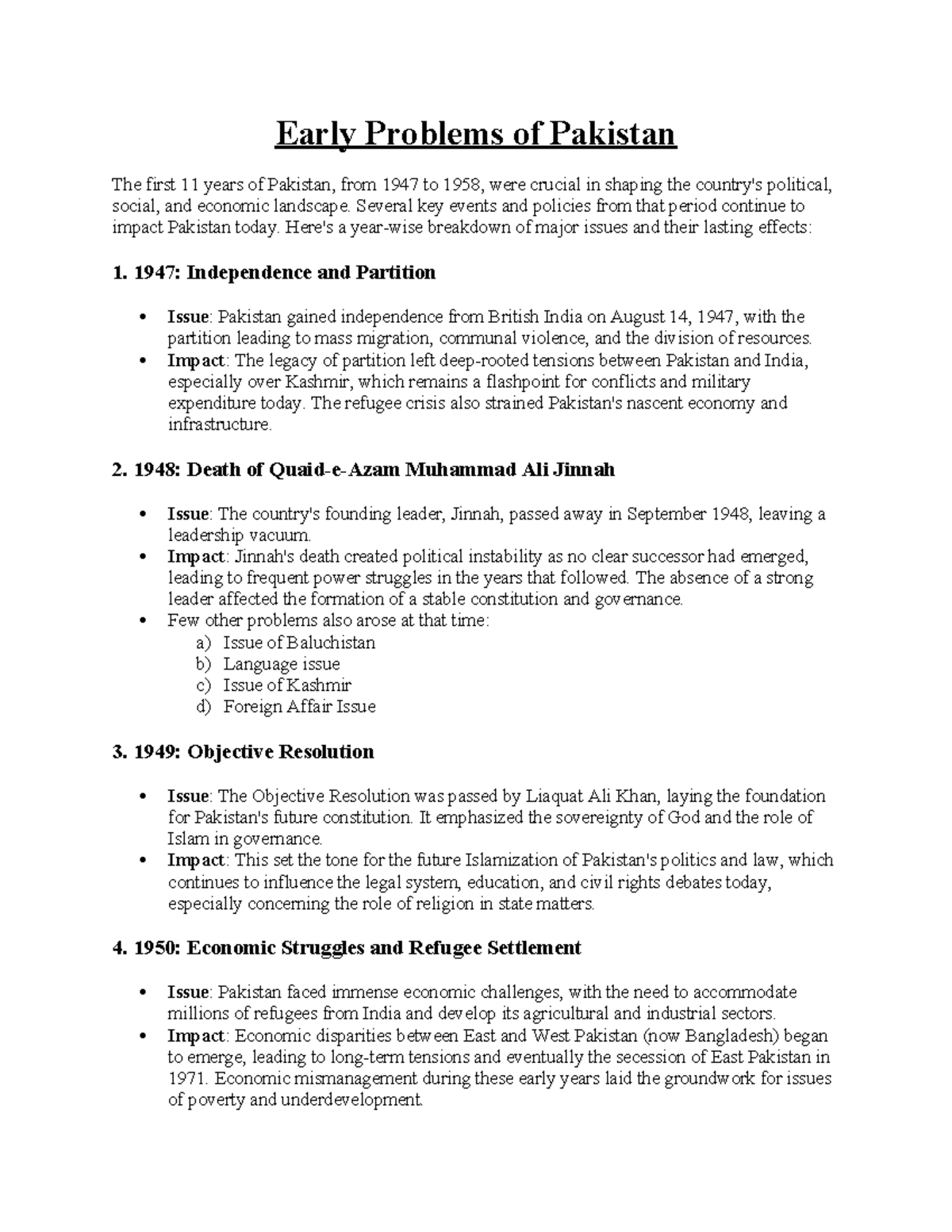 Early Challenges Faced by Pakistan (1947-1958): A Historical Overview ...