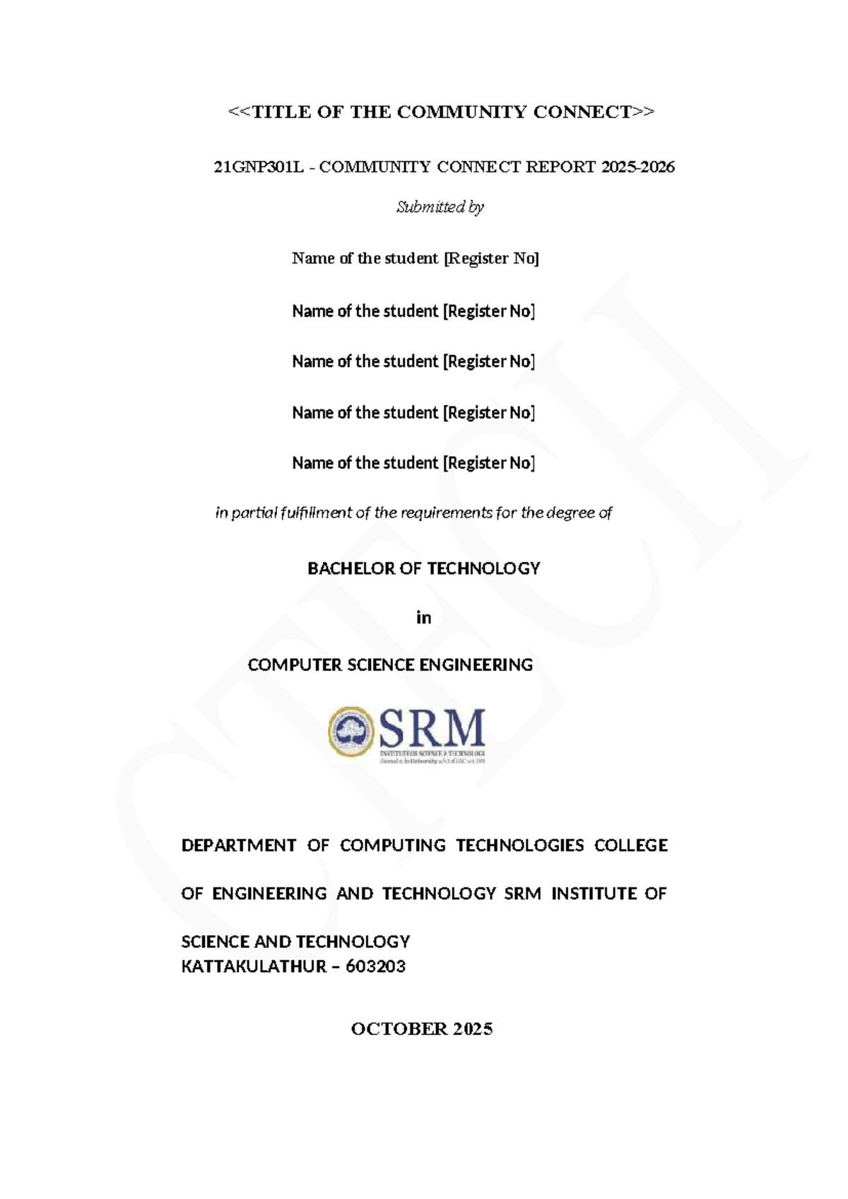 21GNP301L Community Connect Report Template for B.Tech CSE - Studocu