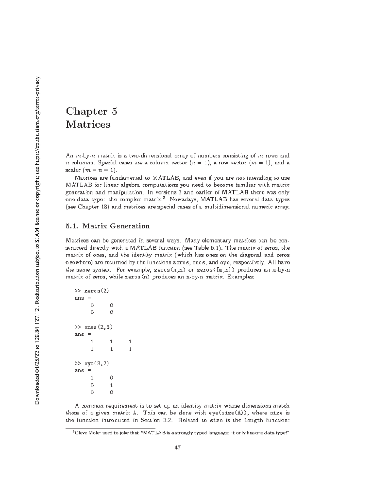 MATLAB guide for EM field - Chapter 5 Matrices An m-by-n matrix is a ...