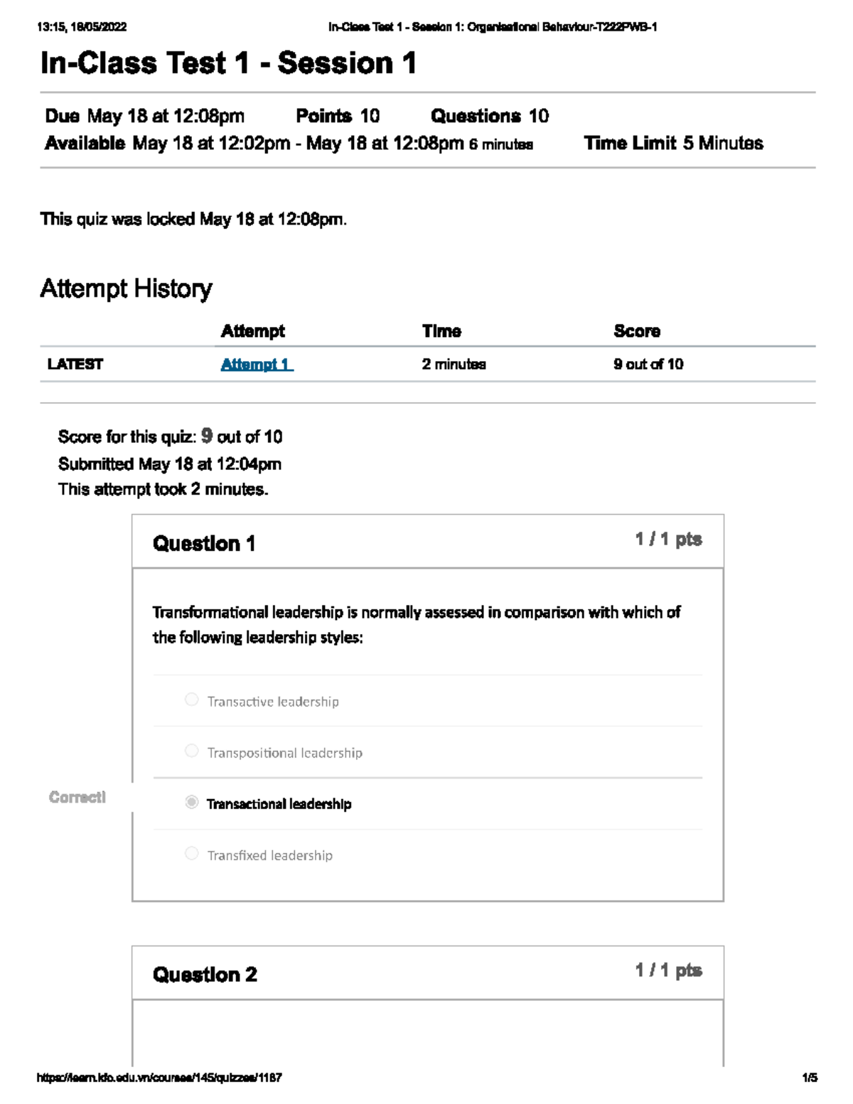 OB Quiz 1 - Questions and Answers for Organizational Behavior - Studocu