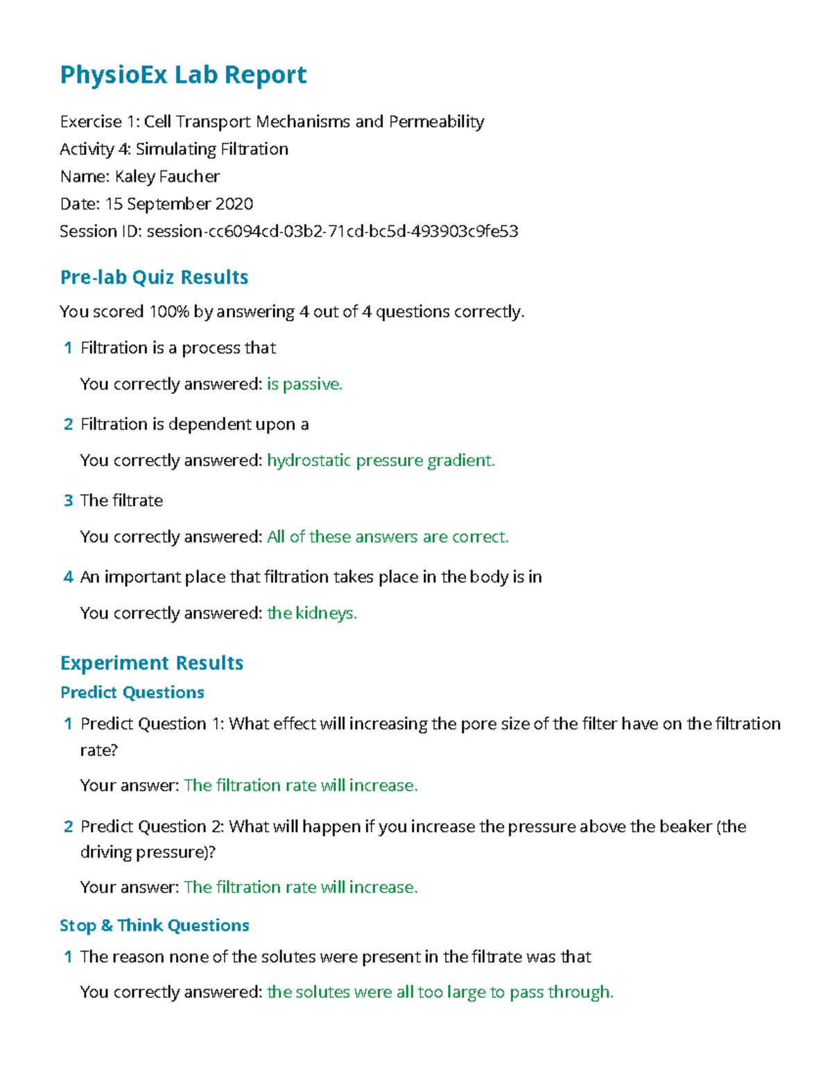 PhysioEx 1: Activity 4 - Cell Transport Mechanisms & Filtration - Studocu