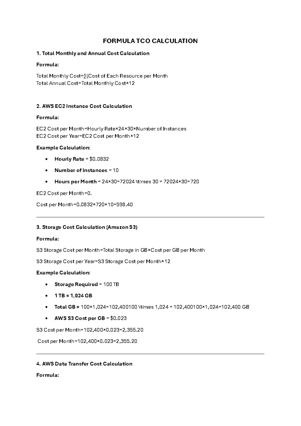 Formula TCO Calculation - FORMULA TCO CALCULATION Total Monthly and ...