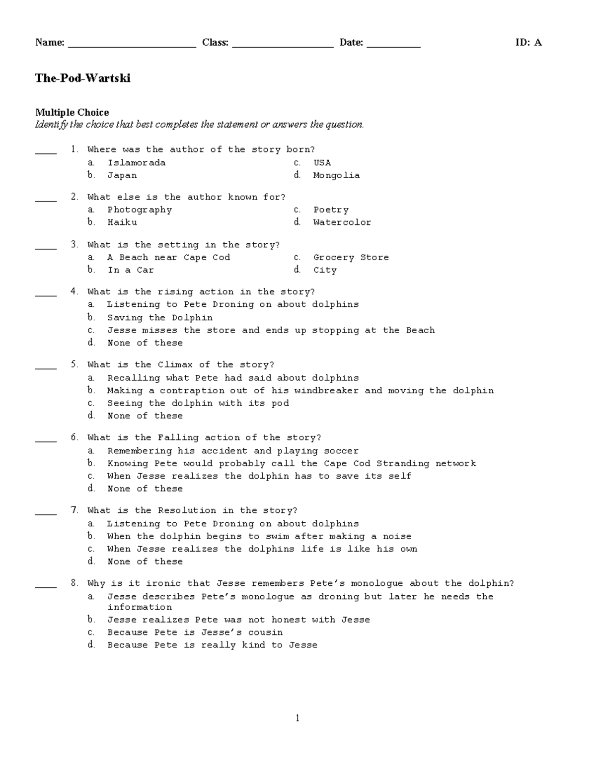 The-Pod-Wartski: MC Qs & Answers with Essay Prompts (Versions A-D ...
