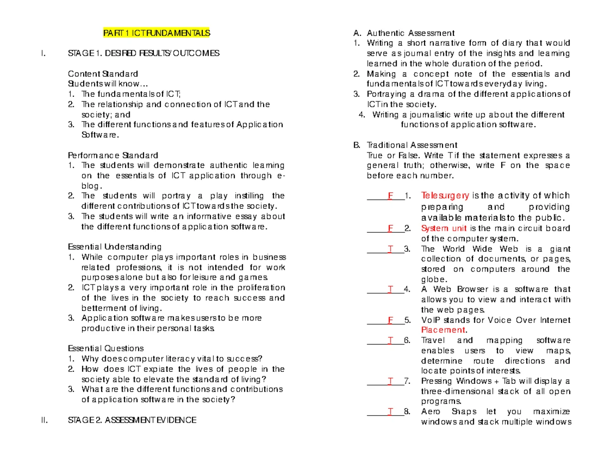ICT 101: Lesson Plan on ICT Fundamentals and Microsoft Word Basics ...