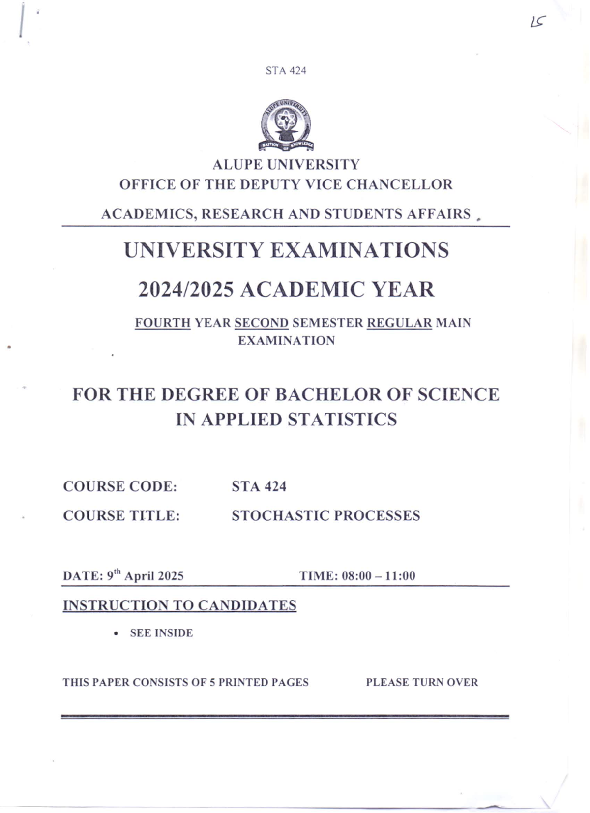 STA 424 Final Exam: Stochastic Processes Overview and Questions - Studocu