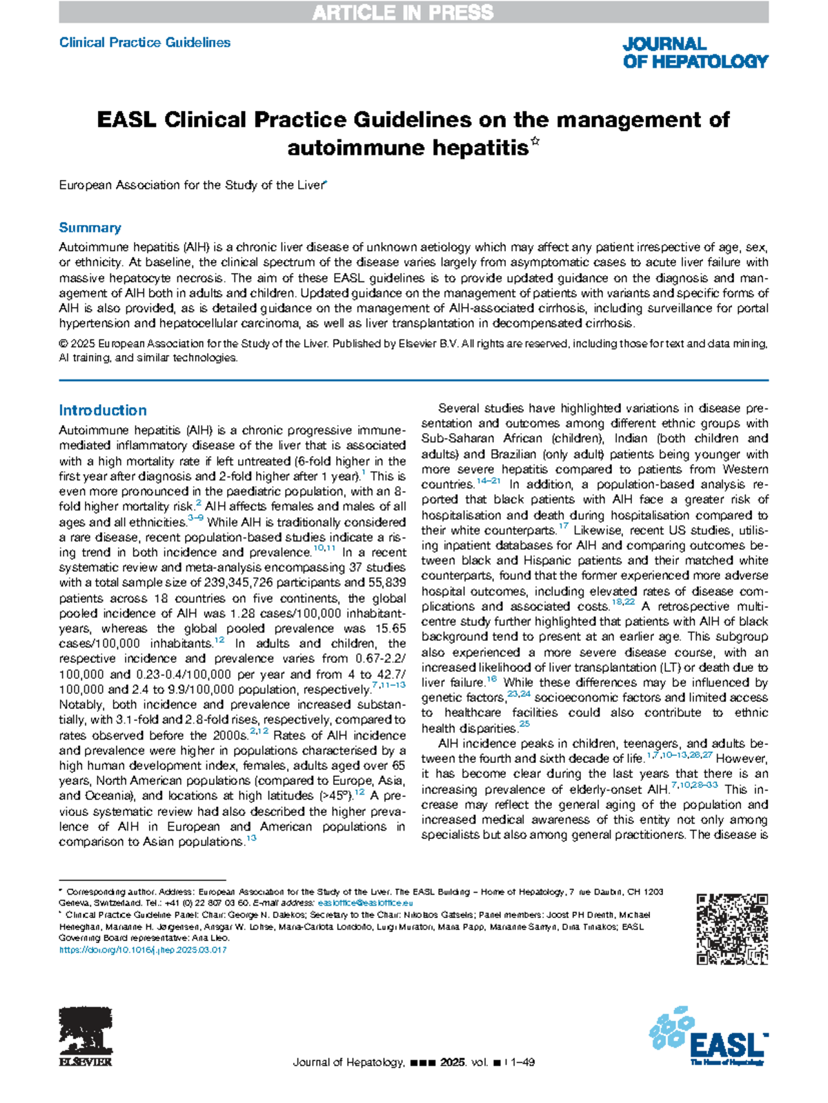 EASL Clinical Practice Guidelines for Autoimmune Hepatitis Management (2025) - Studocu