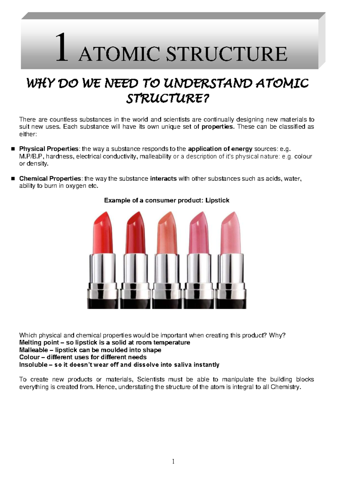 1A - Understanding Atomic Structure: Key Concepts and Properties - Studocu