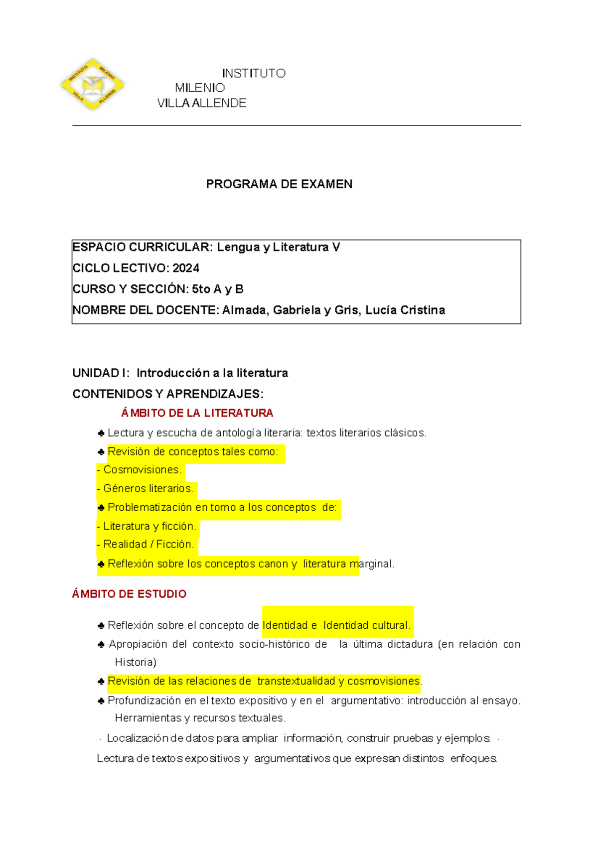 Programa de Lengua y Literatura V - 5to A y B - 2024 - Studocu