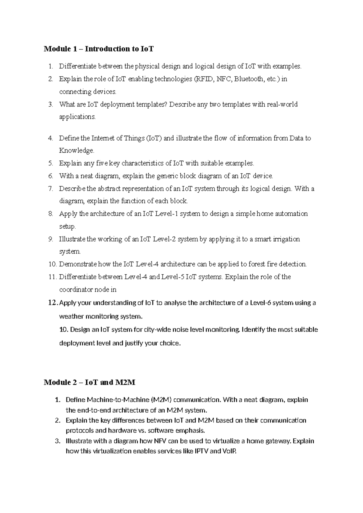 IoT Question Bank: Module 1, 2 & 3 Study Guide - Studocu
