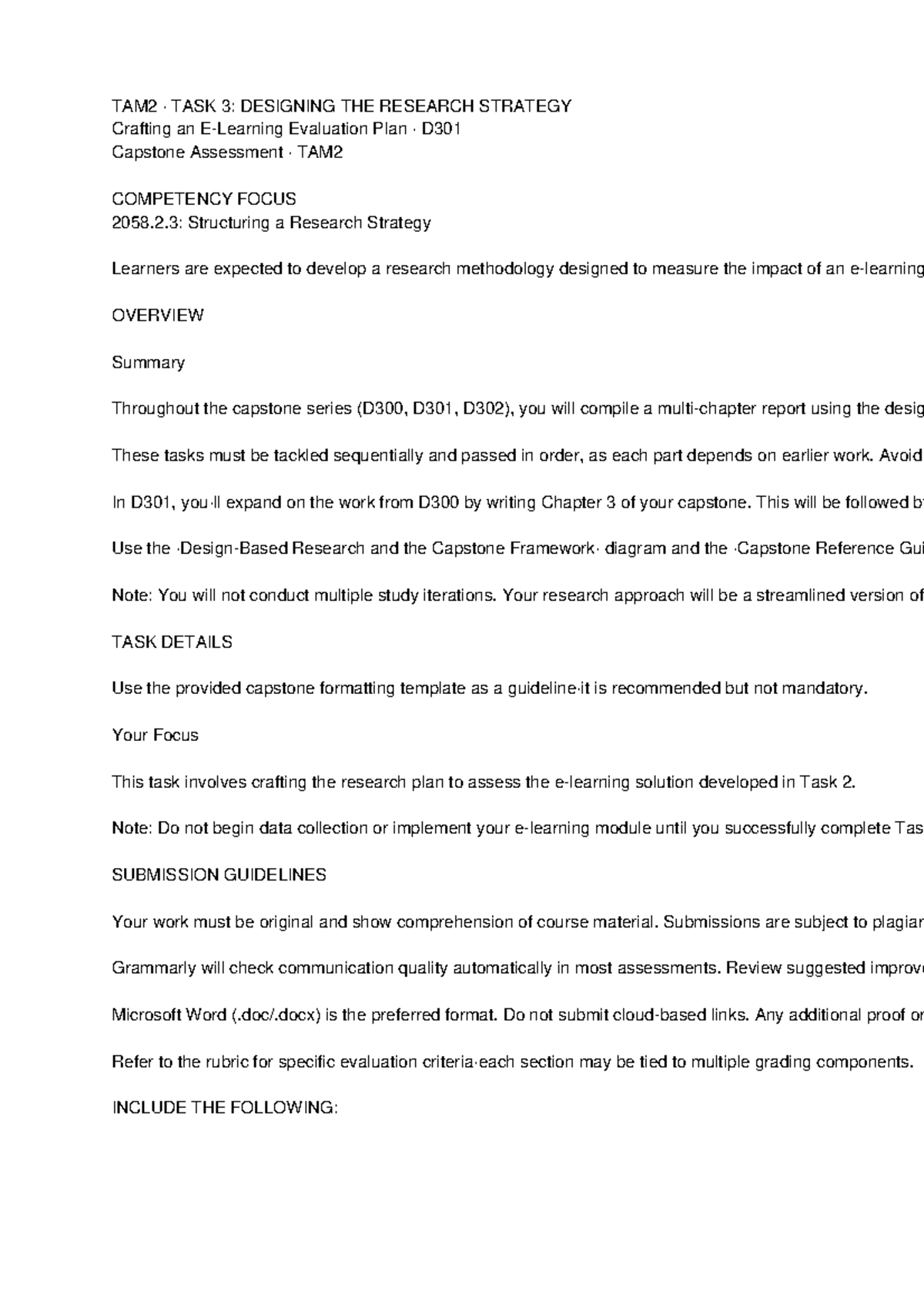 TAM2 D301 Capstone Task 3: Research Strategy Evaluation Plan - Studocu