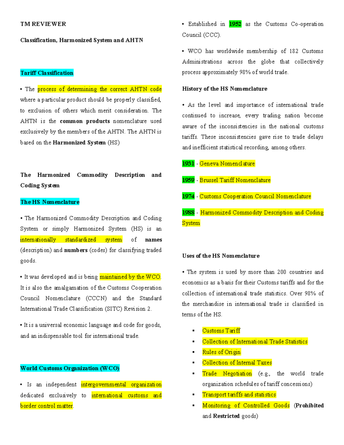 TM 102 - Comprehensive Review of the Harmonized System and AHTN - Studocu