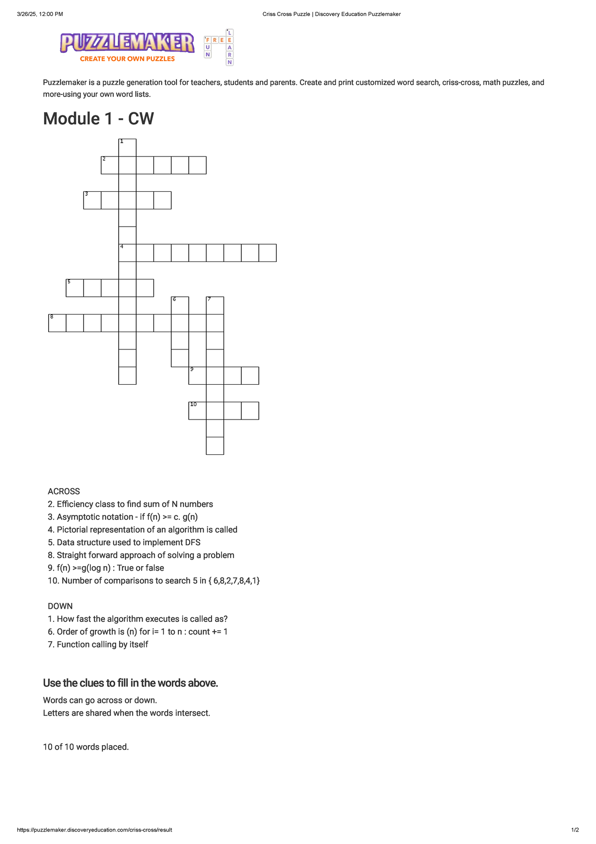 Module 1- CW - Puzzlemaker is a puzzle generation tool for teachers ...