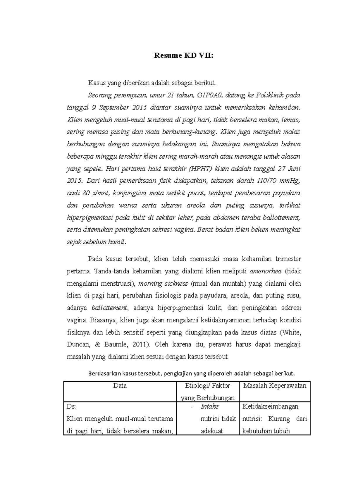 Resume KD VII: Kasus Kehamilan dan Masalah Keperawatan Maternitas - Studocu