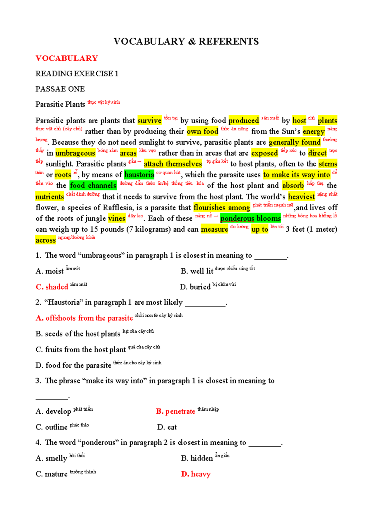 Vocabulary & Referents: Parasitic Plants, Copernicus, and Smog - Studocu