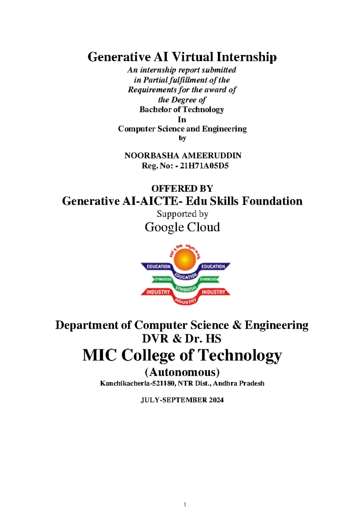 Generative AI Virtual Internship Report - B.Tech in CSE (2024) - Studocu
