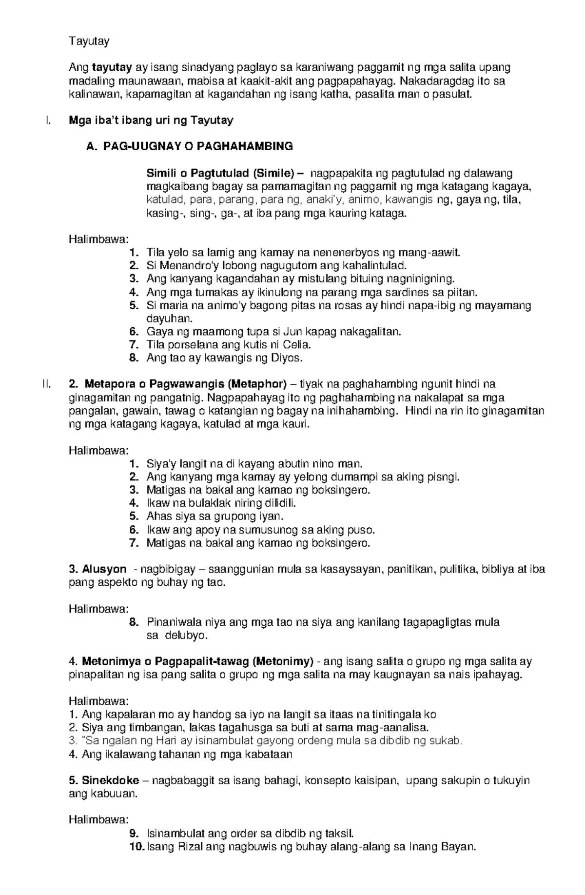 MGA- Tayutay-1 - example - Tayutay Ang tayutay ay isang sinadyang ...