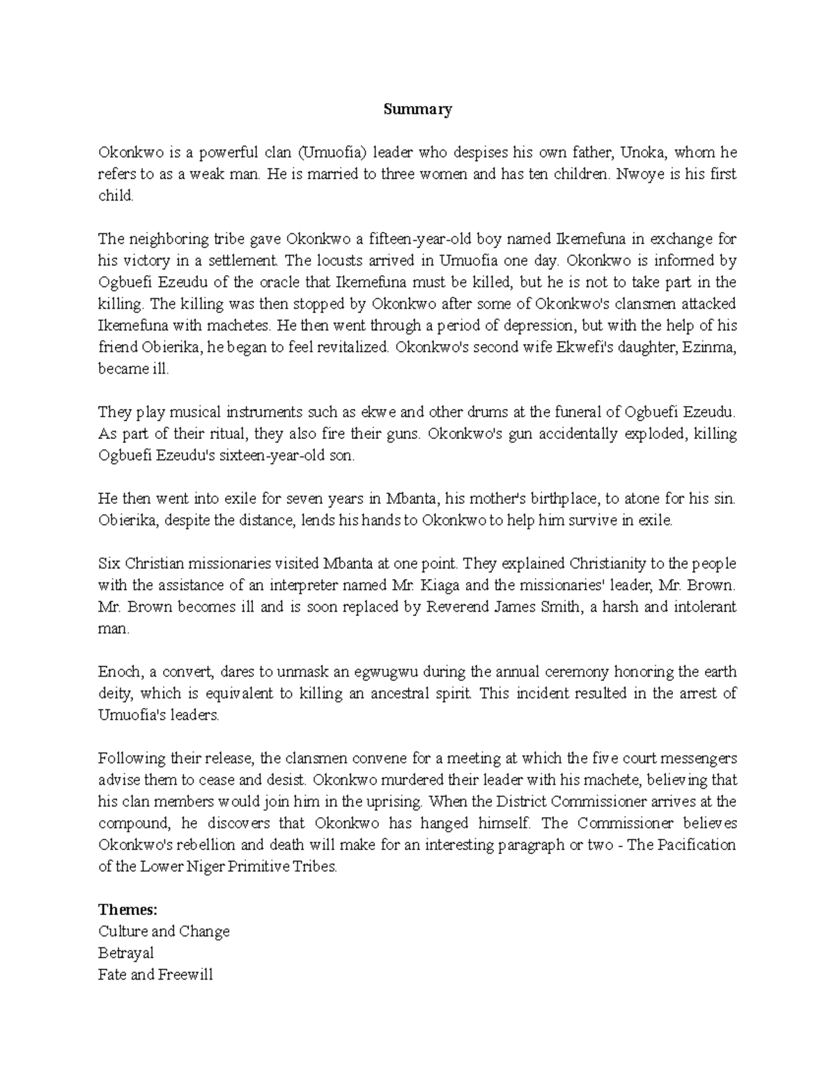 Things Fall Apart by Chinua Achebe (Summary, activity, analysis ...